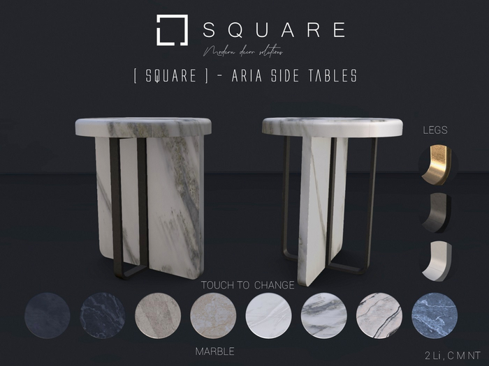Second Life Marketplace - [ SQUARE ] - ARIA Side Table ( Multiple Texture change options )